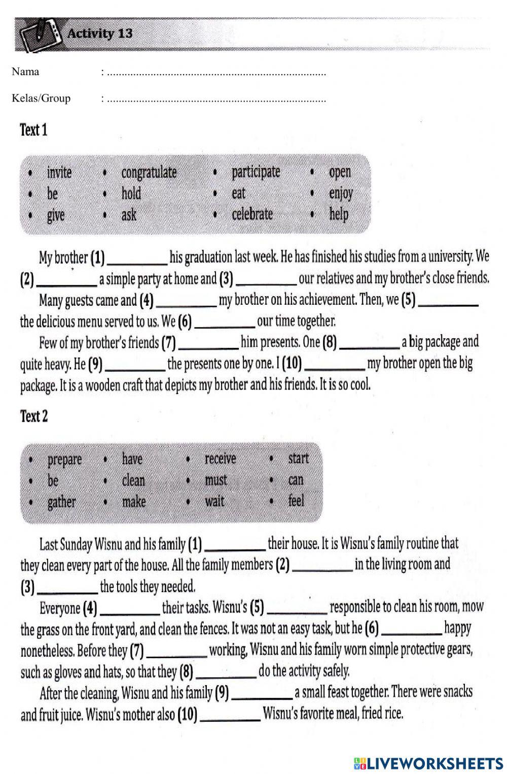 Activity 13 page 93 Grade 9 worksheet | Live Worksheets