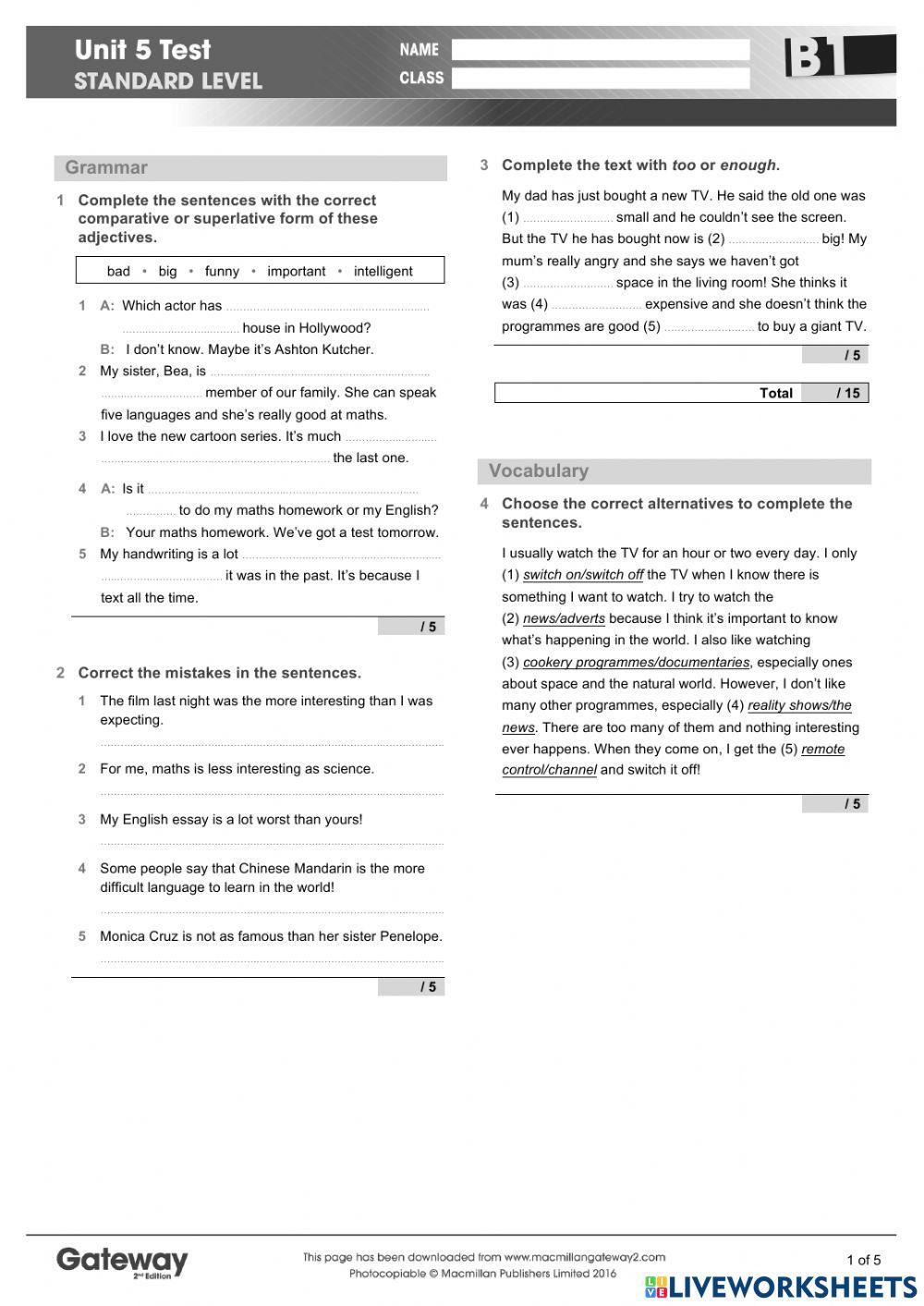 Gateway B1 Unit… | Free Interactive Worksheets | 6758987