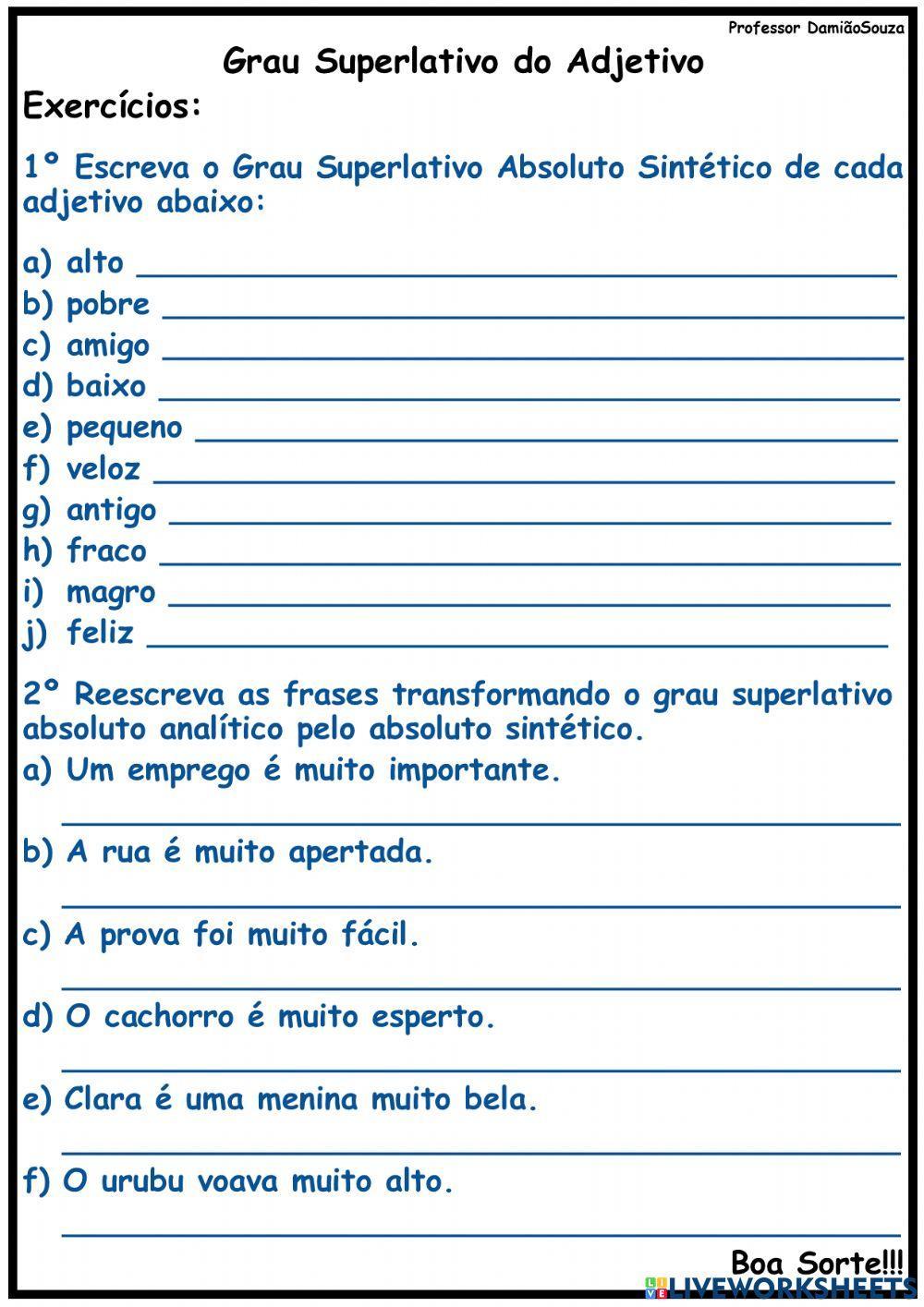 Atividade Grau Do Adjetivo - FDPLEARN