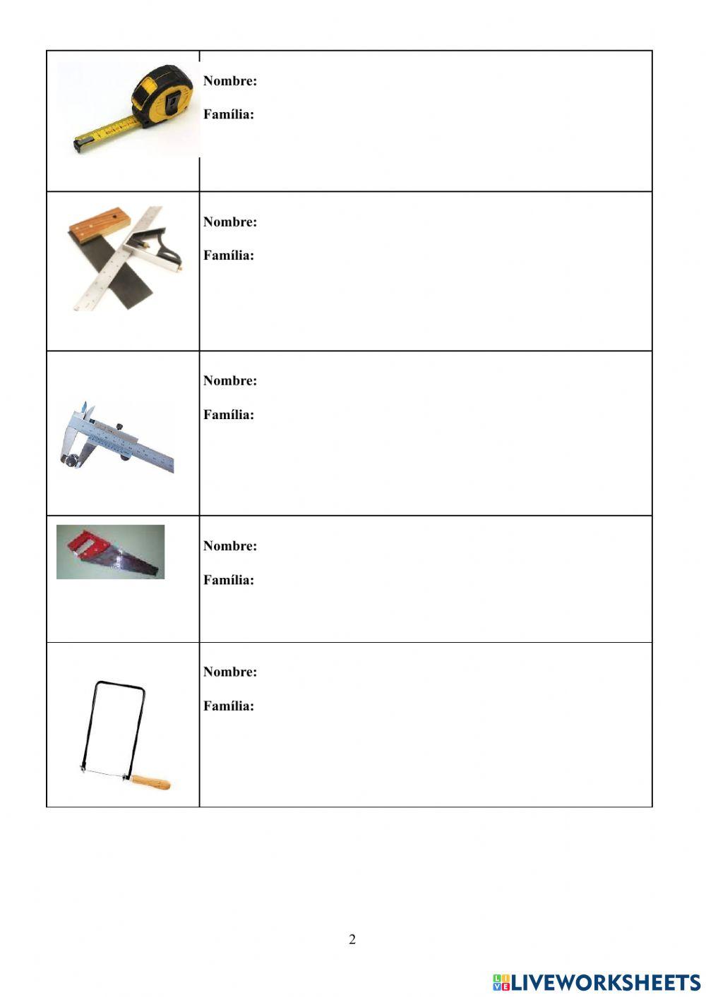 Panel herramientas worksheet | Live Worksheets