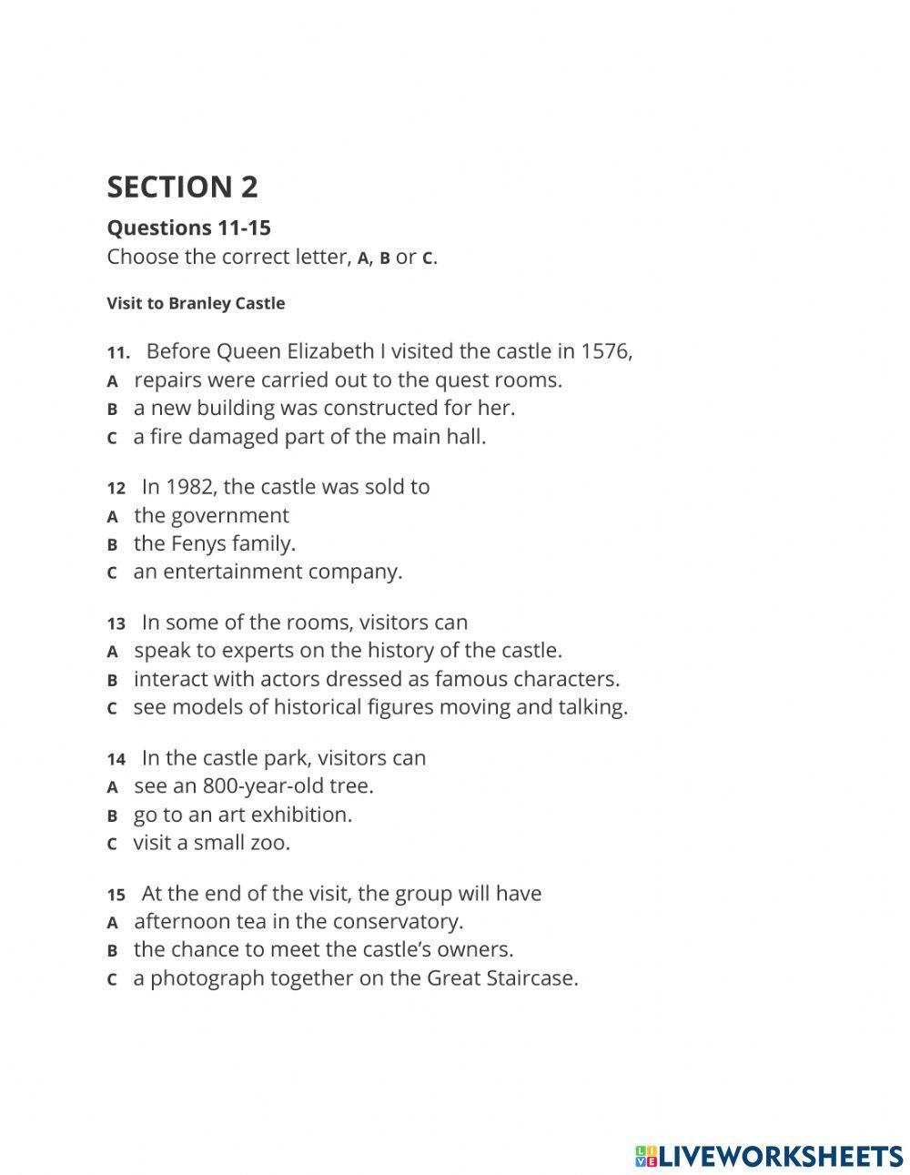 Cam 14 test 2 listening worksheet | Live Worksheets