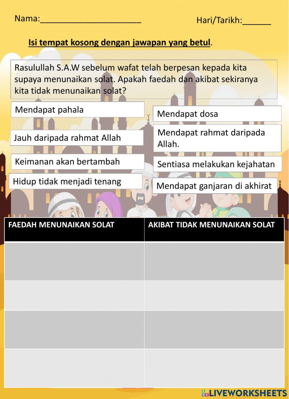 Kewafatan nabi muhammad s.a.w interactive worksheet | Live Worksheets