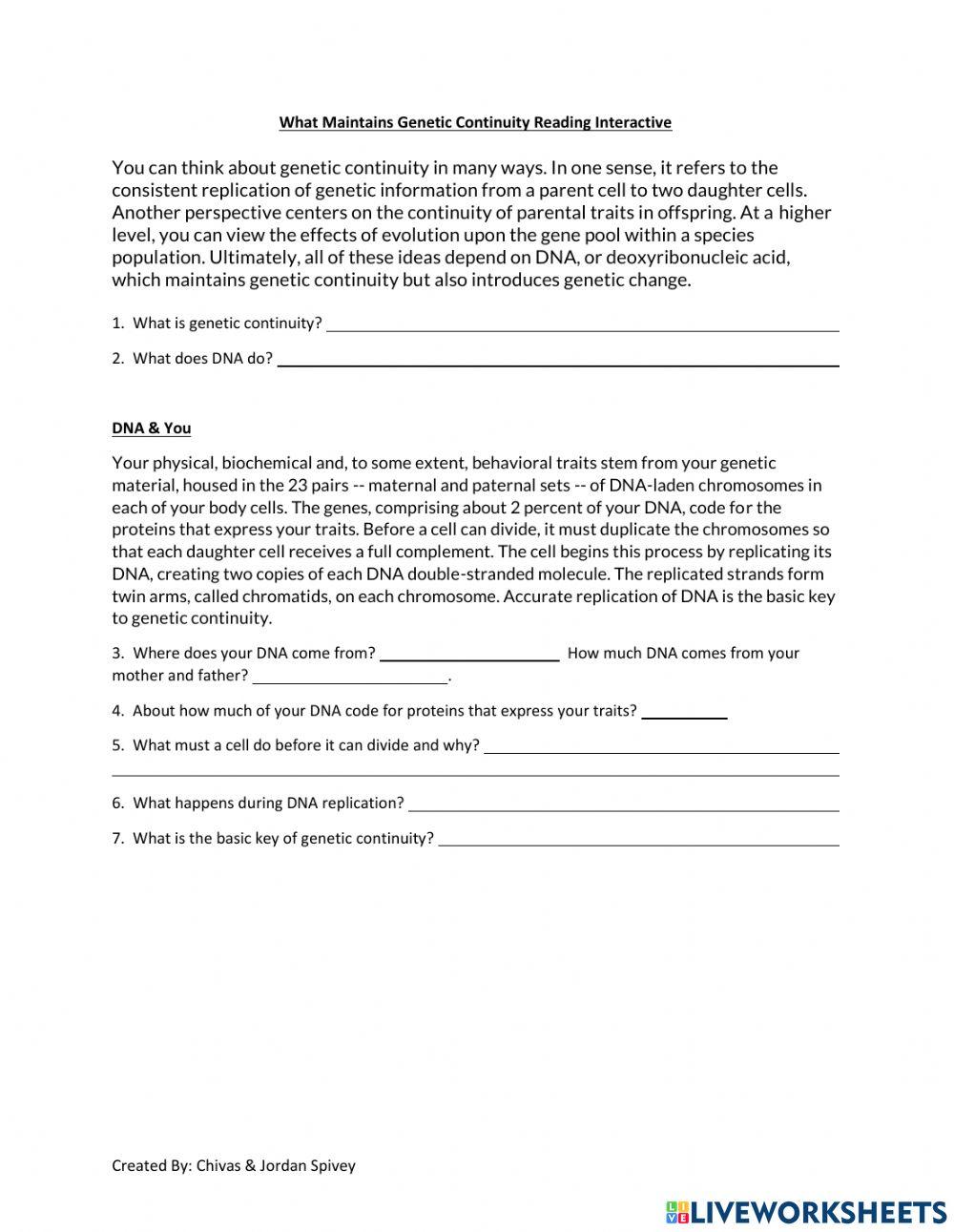 What Maintains Genetic Continuity Reading Interactive