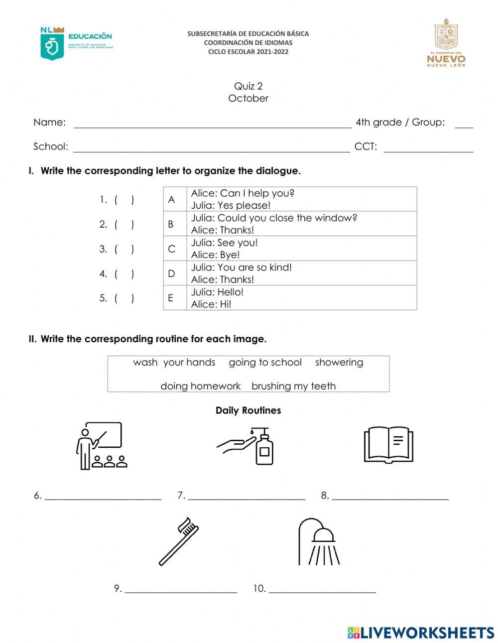 4th grade Quiz 2 worksheet | Live Worksheets