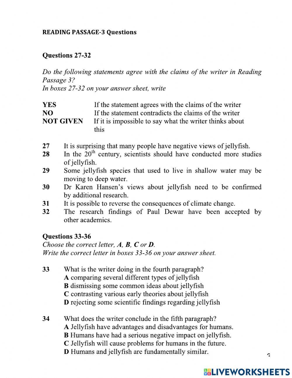 IELTS TRAINER 2-Test 1-Reading-P3 online exercise for | Live Worksheets