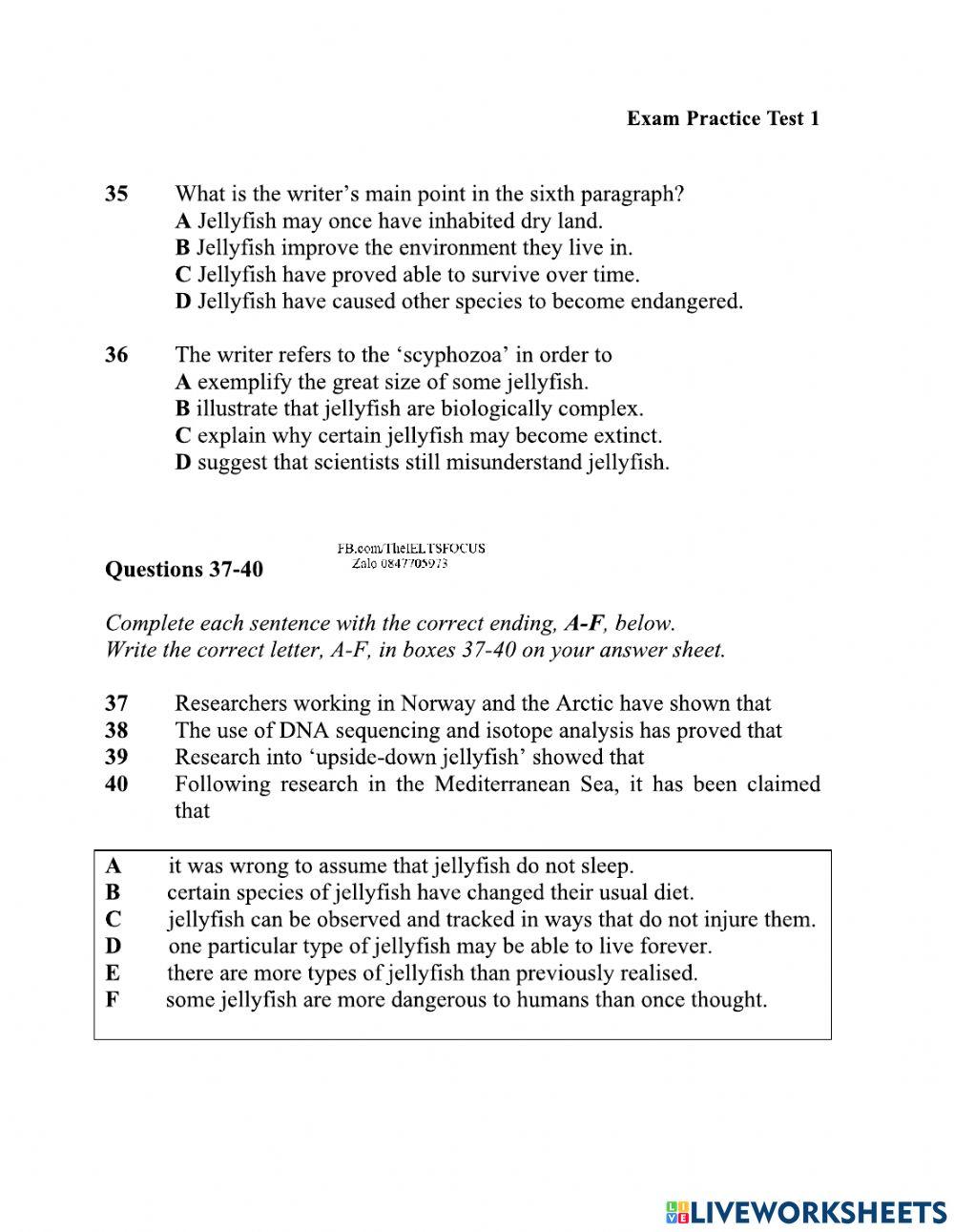 IELTS TRAINER 2-Test 1-Reading-P3 online exercise for | Live Worksheets