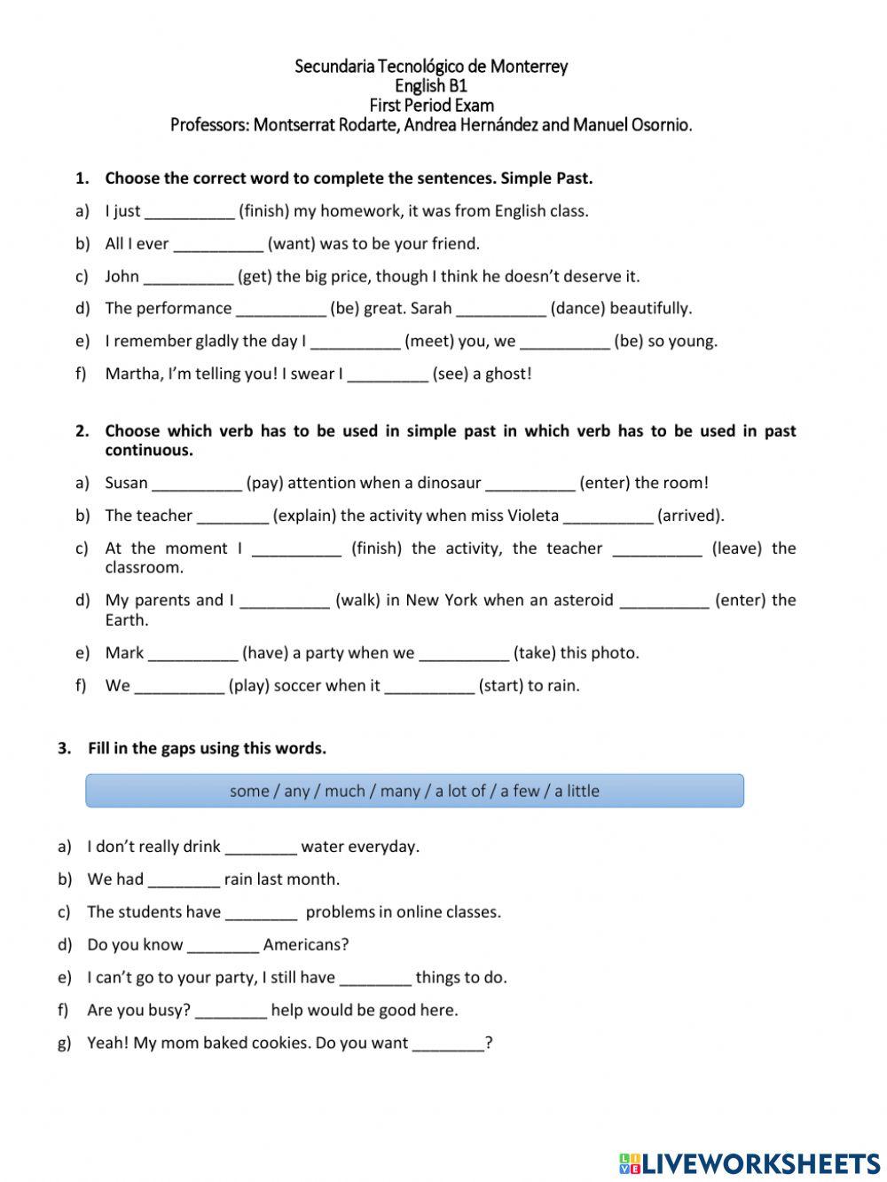 1st Period Exam B1 worksheet | Live Worksheets