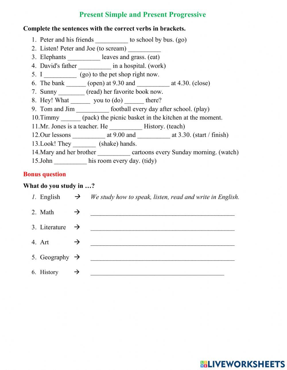 Review Present … | Free Interactive Worksheets | 1580285