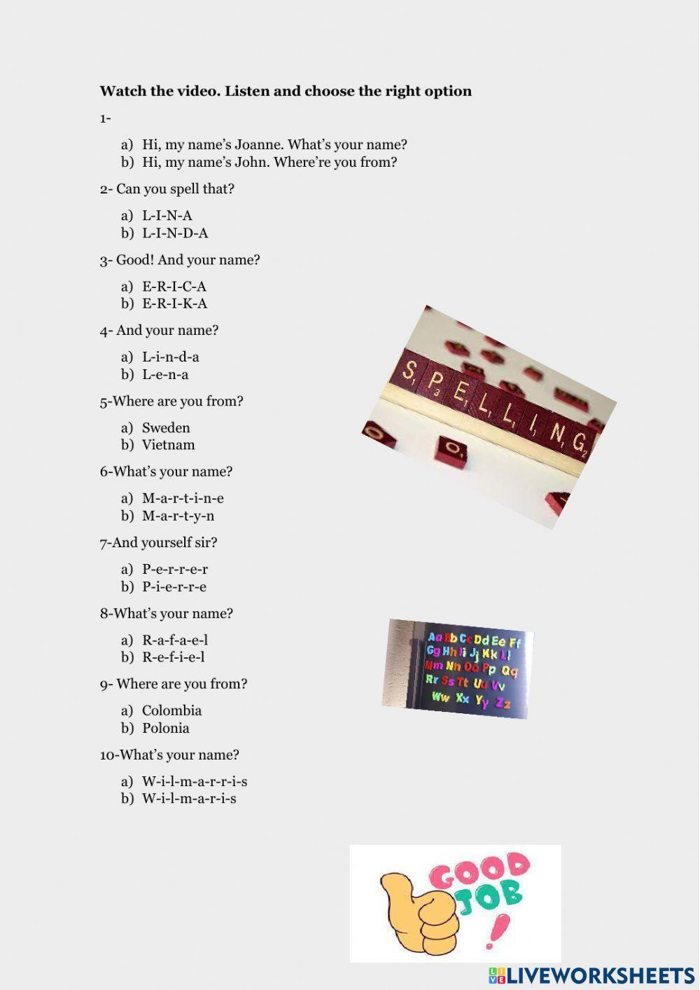 Spelling names worksheet for BEGINNERS | Live Worksheets