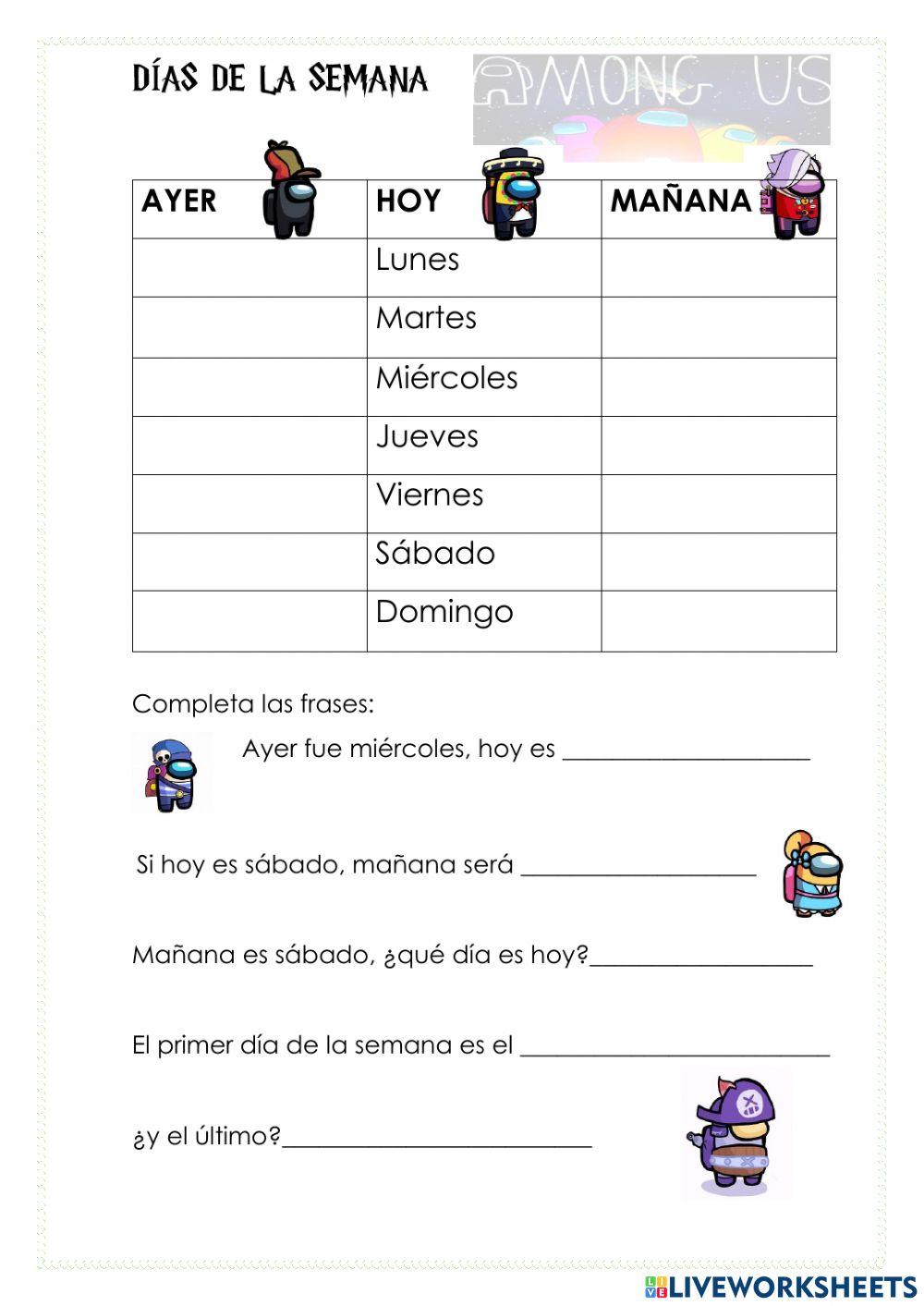 Días de la sema… | Free Interactive Worksheets | 1580780