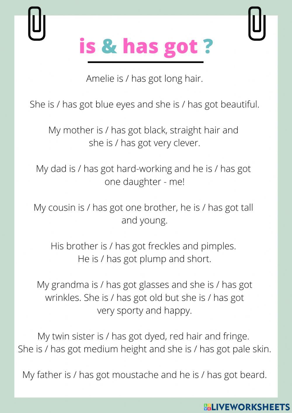 is - has got - appearance online exercise for | Live Worksheets