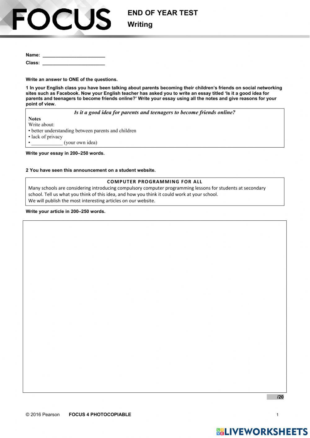 6759361 | End-of-year Test Focus 4 - WRITING | lozanovka