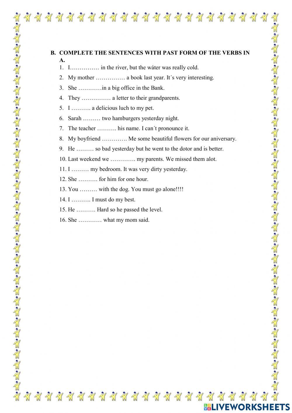 Past tense grammar jess worksheet | Live Worksheets