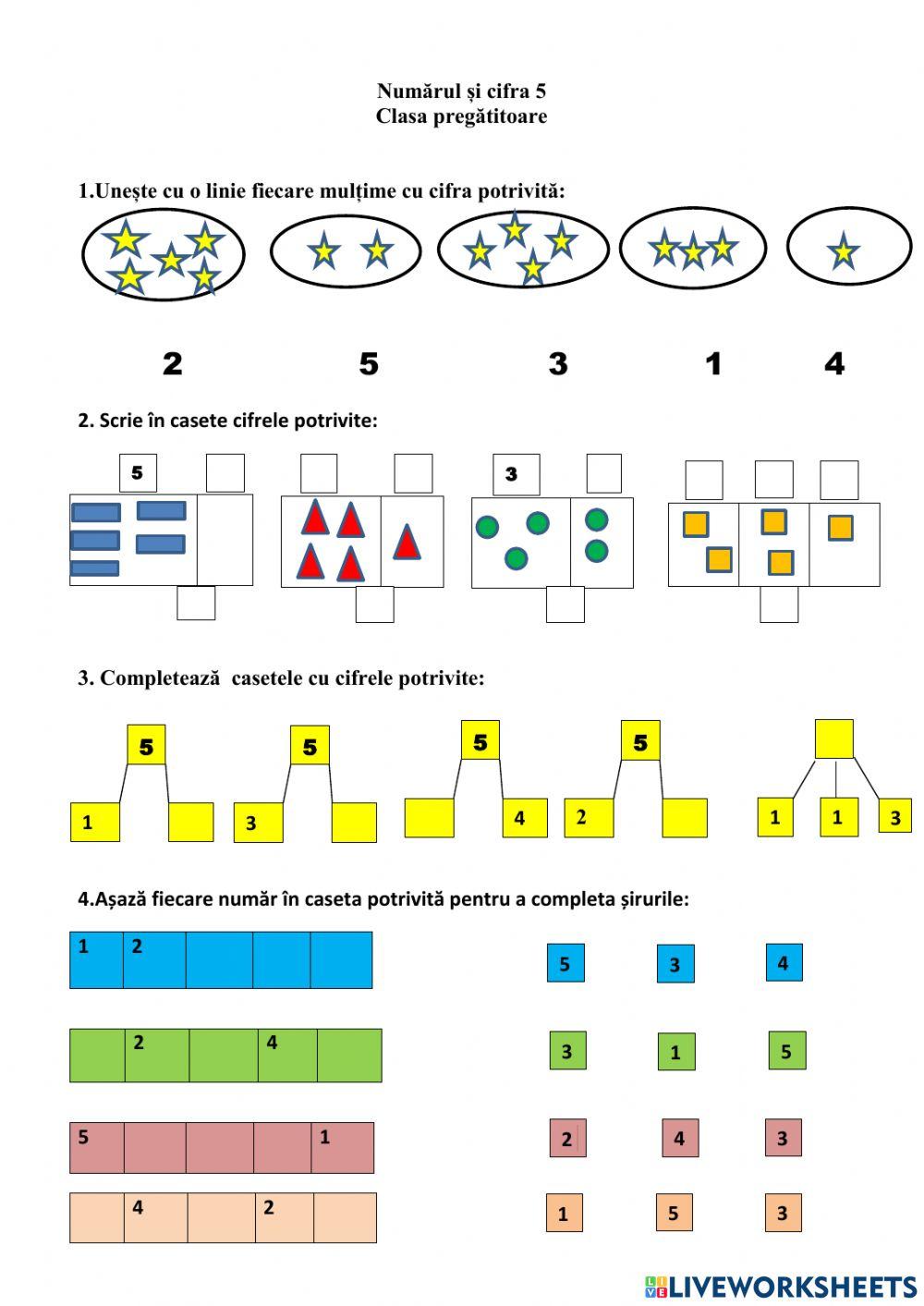 Numarul si cifra 5 online exercise for | Live Worksheets