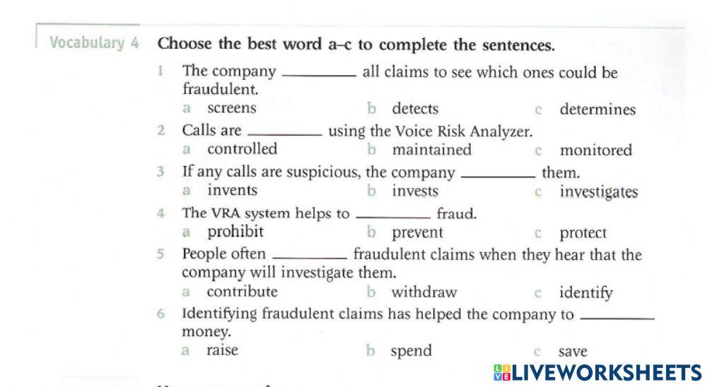 Insurance fraud | Free Interactive Worksheets | 1580951