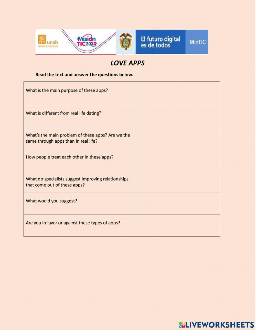 Love apps MT 1580946 | jbarrios882 | Live Worksheets