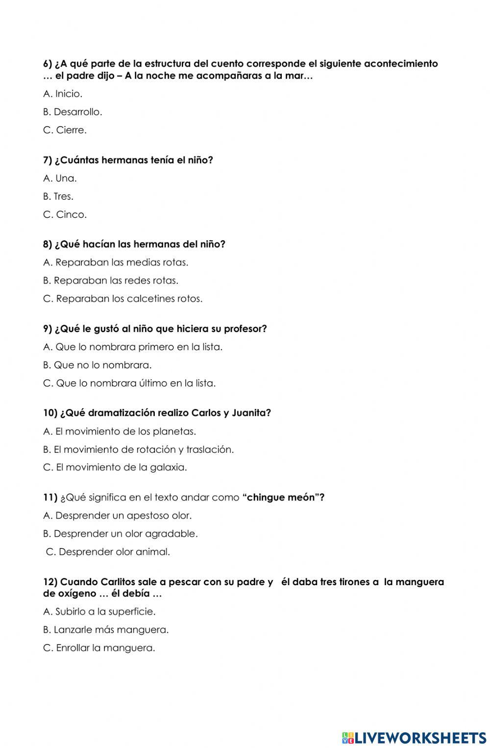 Evaluación Complementaria interactive worksheet | Live Worksheets