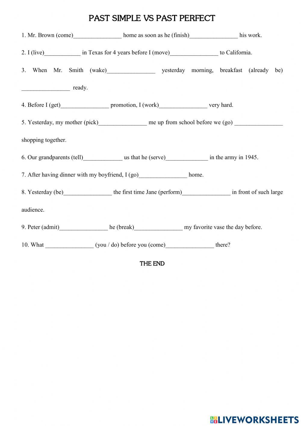 E9-now and then worksheet | Live Worksheets