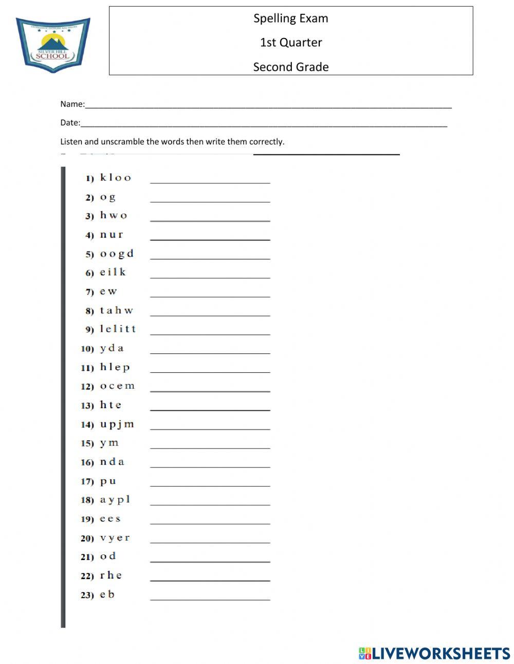 Spelling Test | Free Interactive Worksheets | 1581372