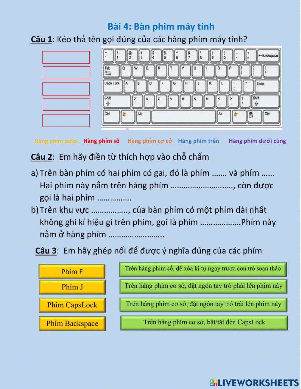 Bàn phím máy tính worksheet | Live Worksheets