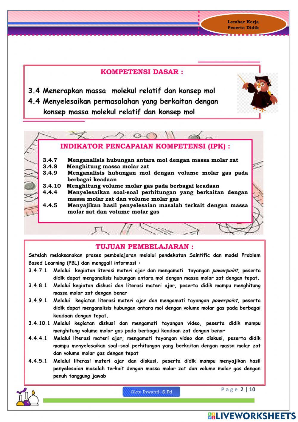 LKPD-Massa molar zat dan Volume molar gas worksheet | Live Worksheets