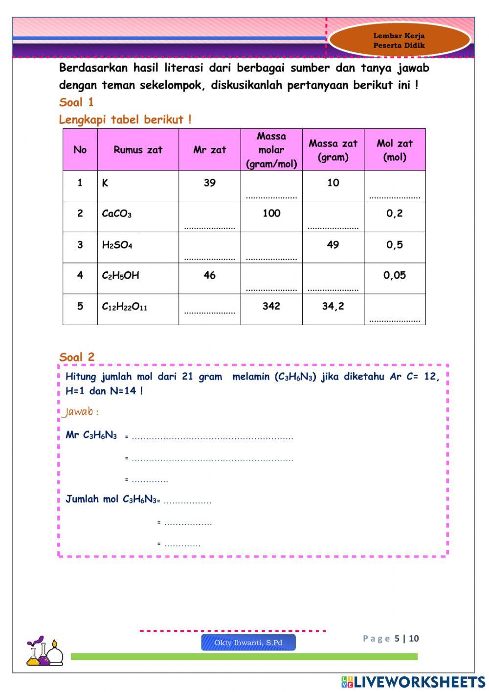 LKPD-Massa molar zat dan Volume molar gas worksheet | Live Worksheets