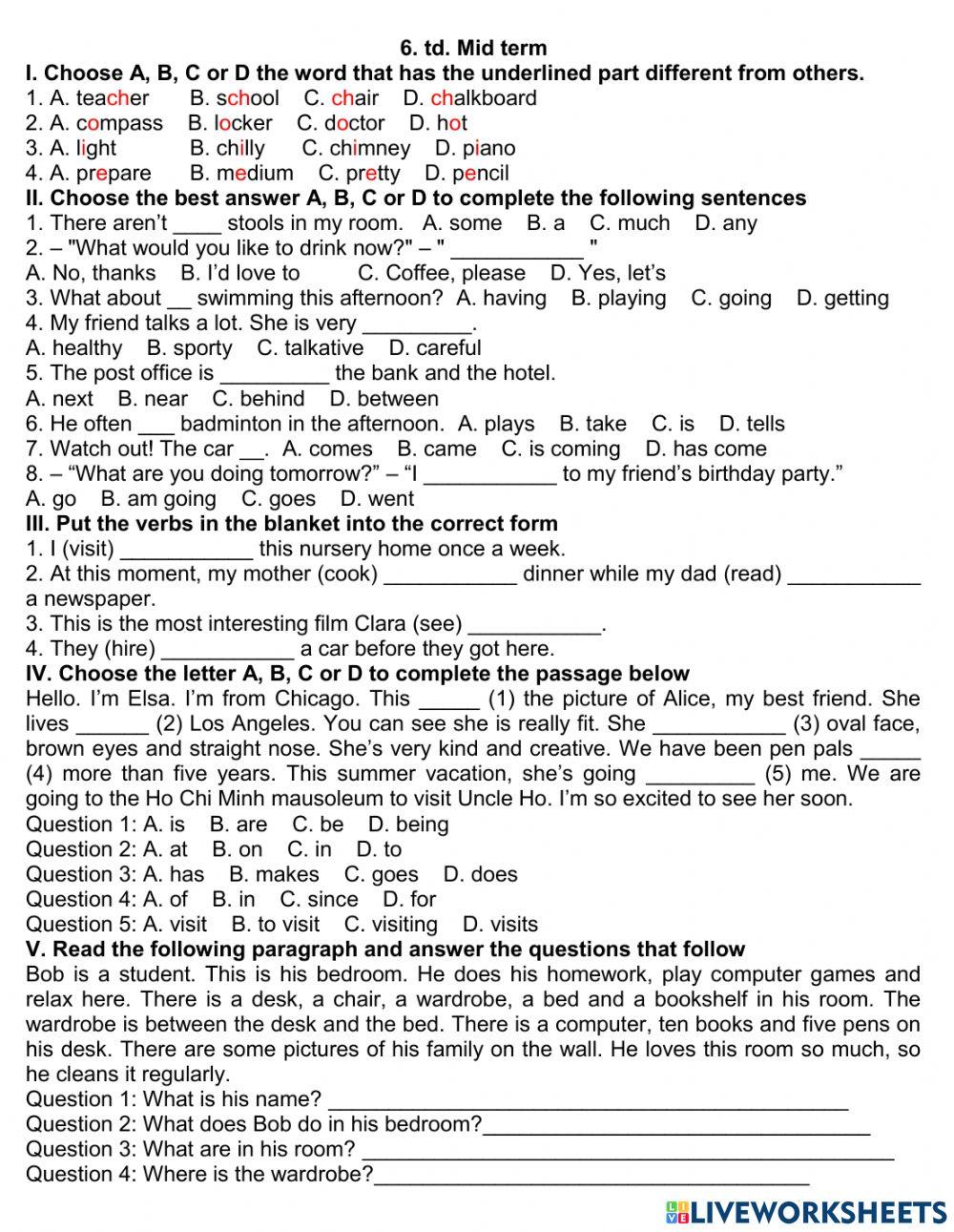 6.td.mid worksheet | Live Worksheets