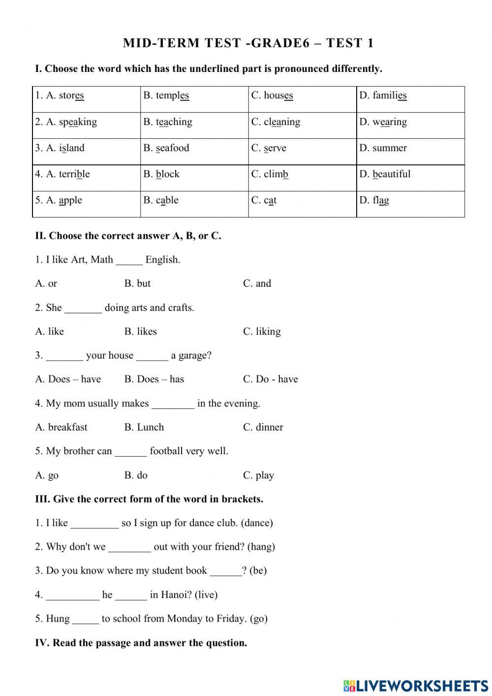 IlSW- G6 - mid … | Free Interactive Worksheets | 1581665