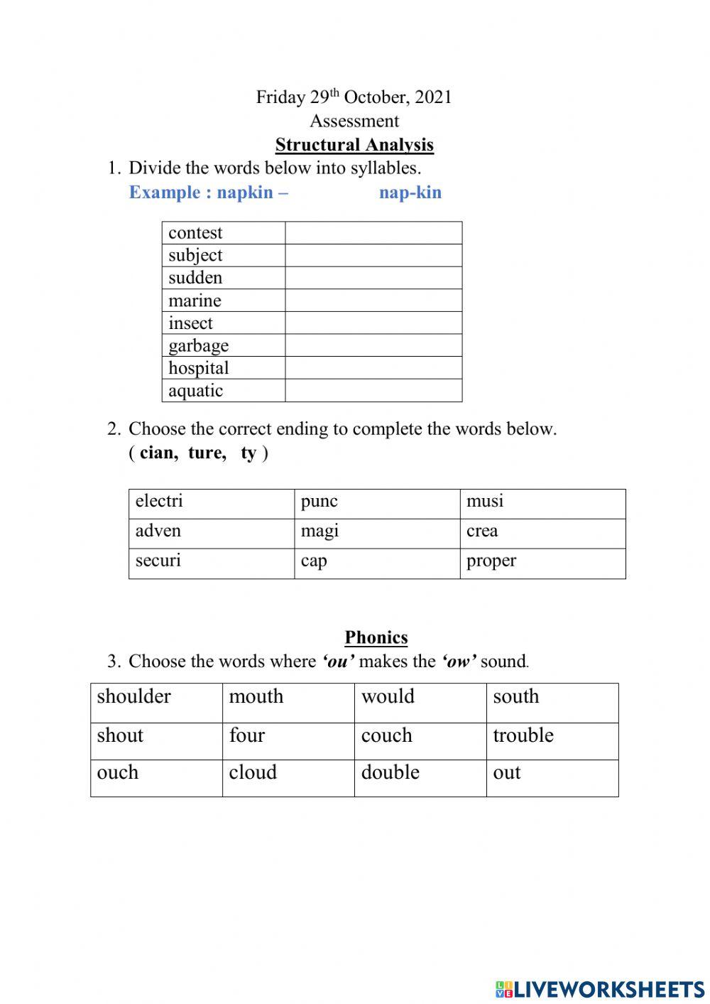 Standard 3 Assessment online exercise for | Live Worksheets