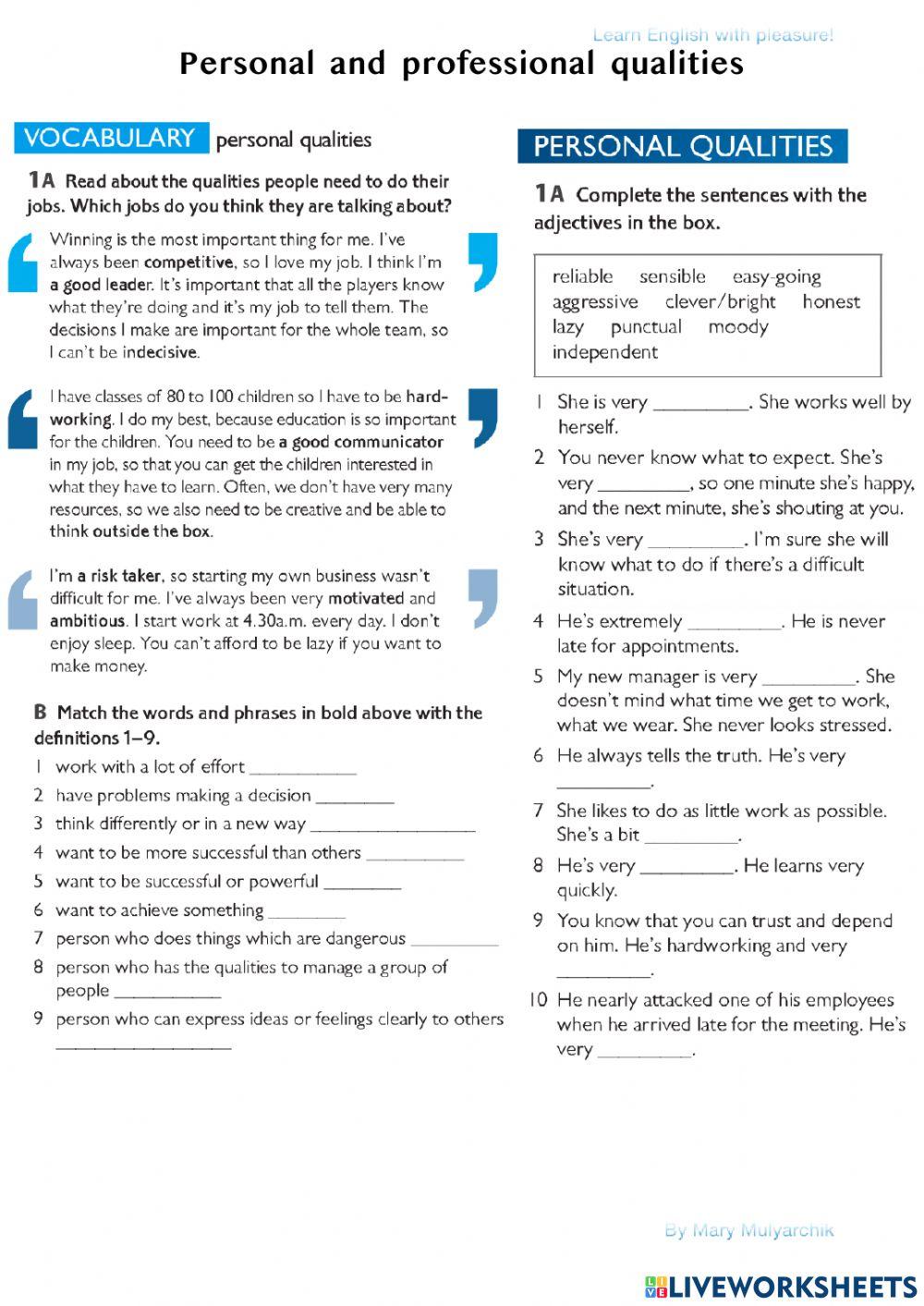 1581992 | Personal and professional qualities vocab