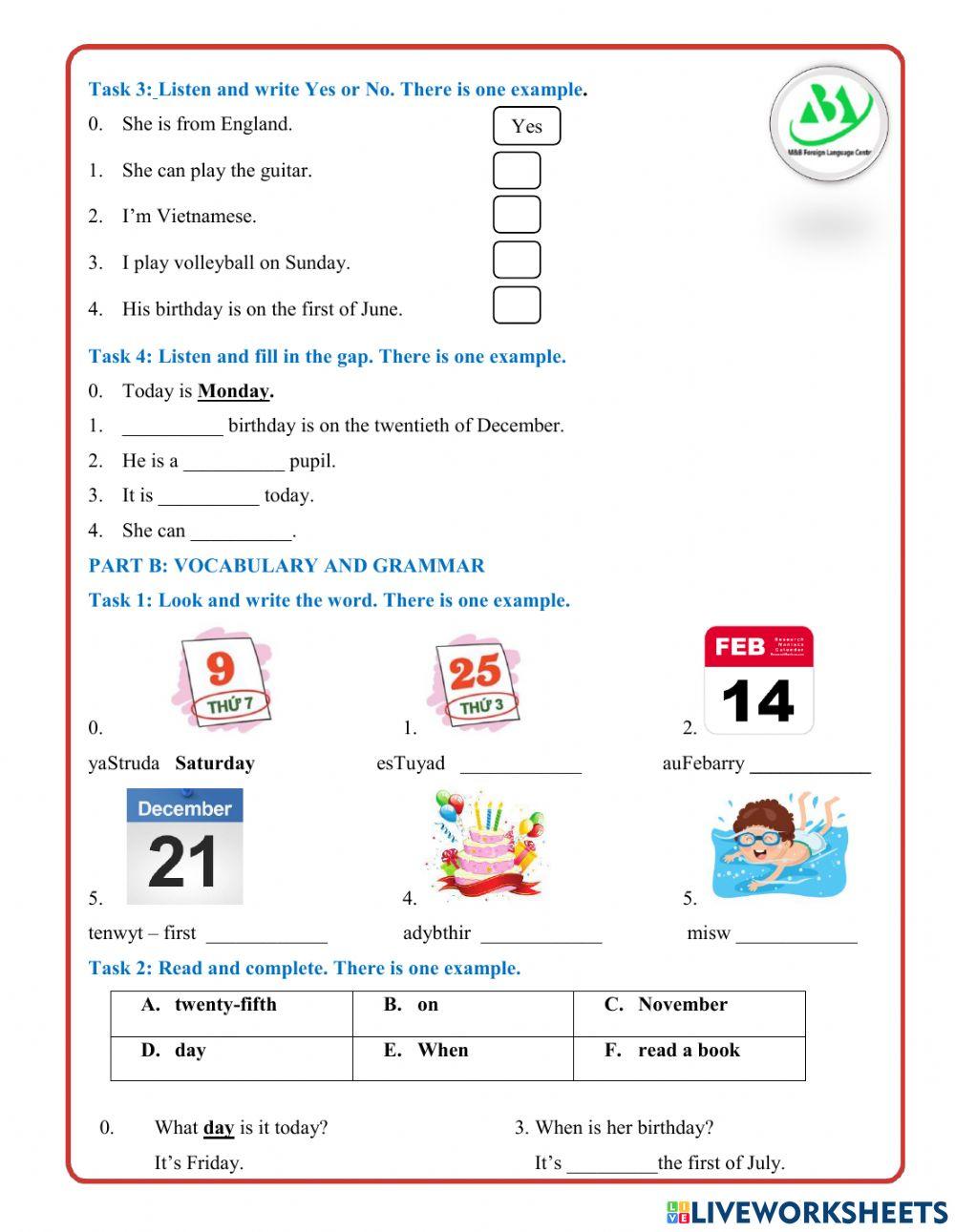 Mid-term 4 - Grade 4 worksheet | Live Worksheets