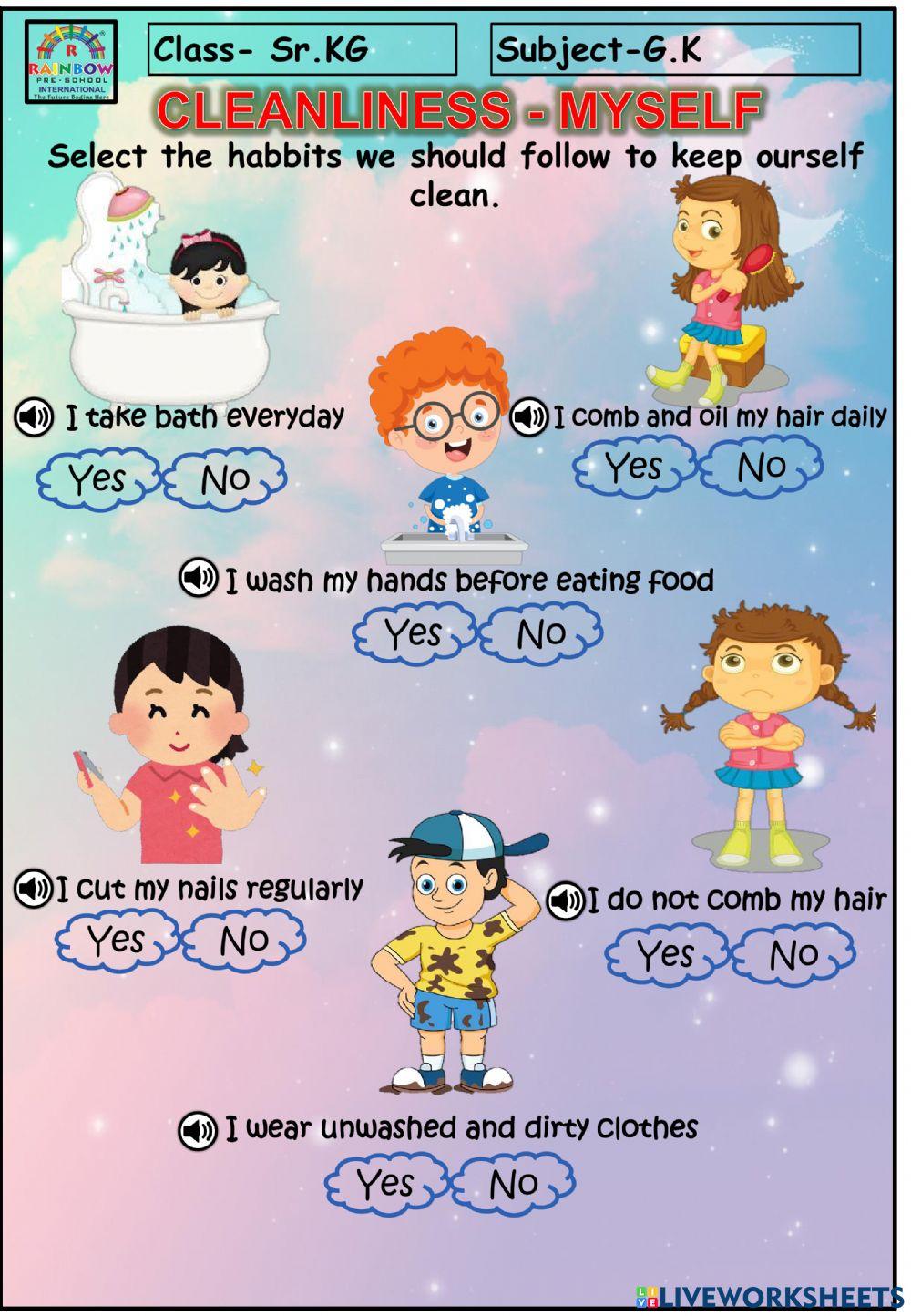 G.K- Cleanliness (Myself) online exercise for | Live Worksheets