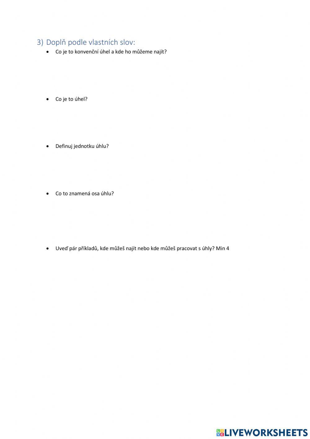 Úhly online exercise | Live Worksheets