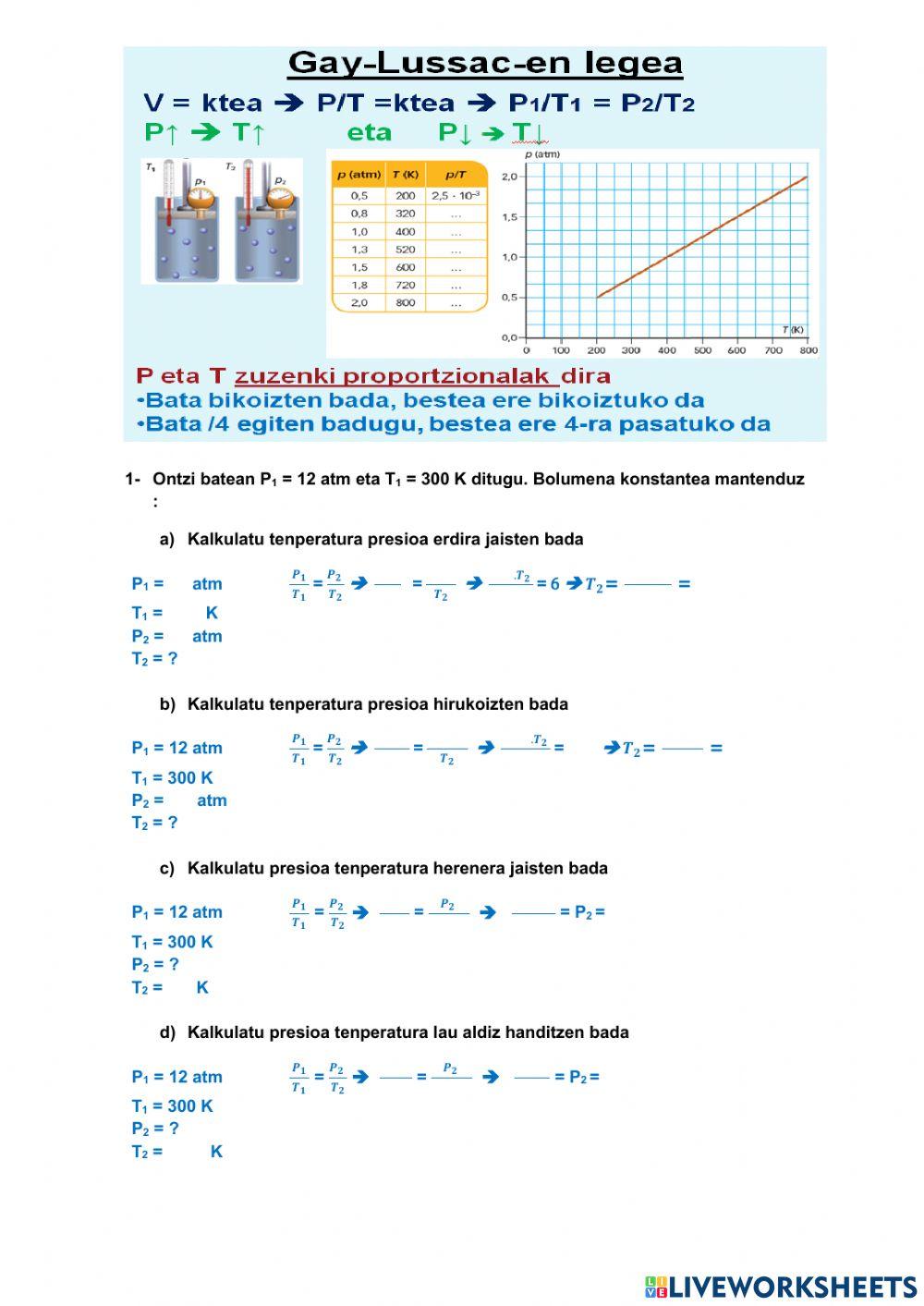Gasen legeak eta disoluzioak interactive worksheet | Live Worksheets