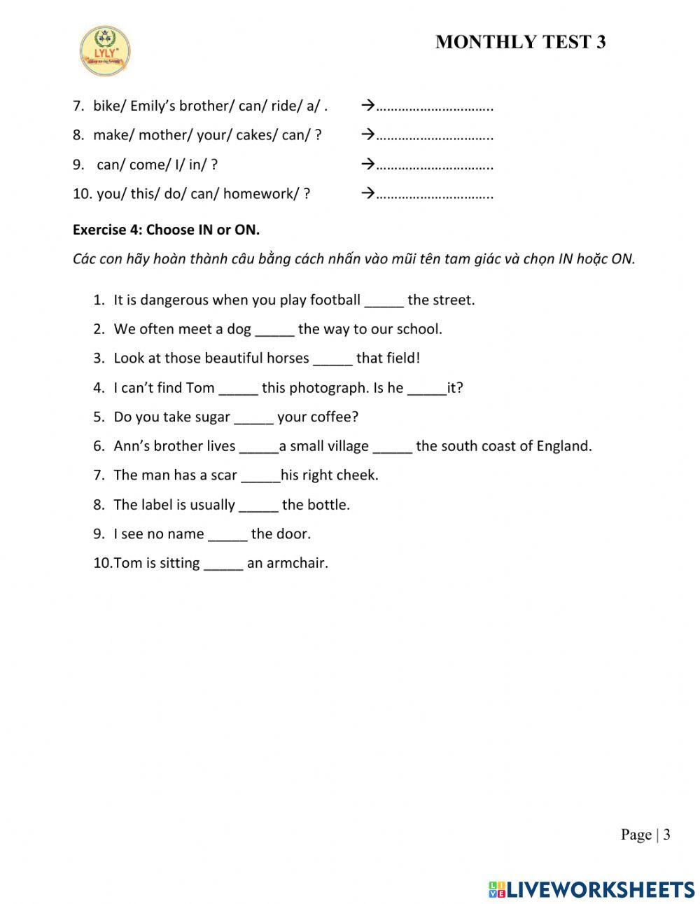 Basic monthly test 2 worksheet | Live Worksheets