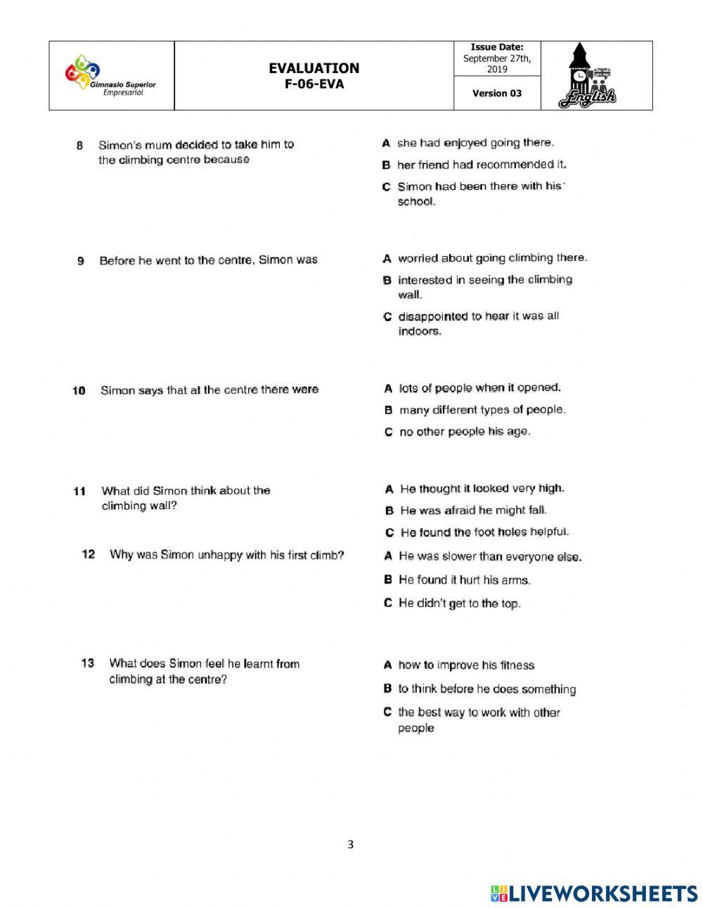 Exam listening | Free Interactive Worksheets | 1583441