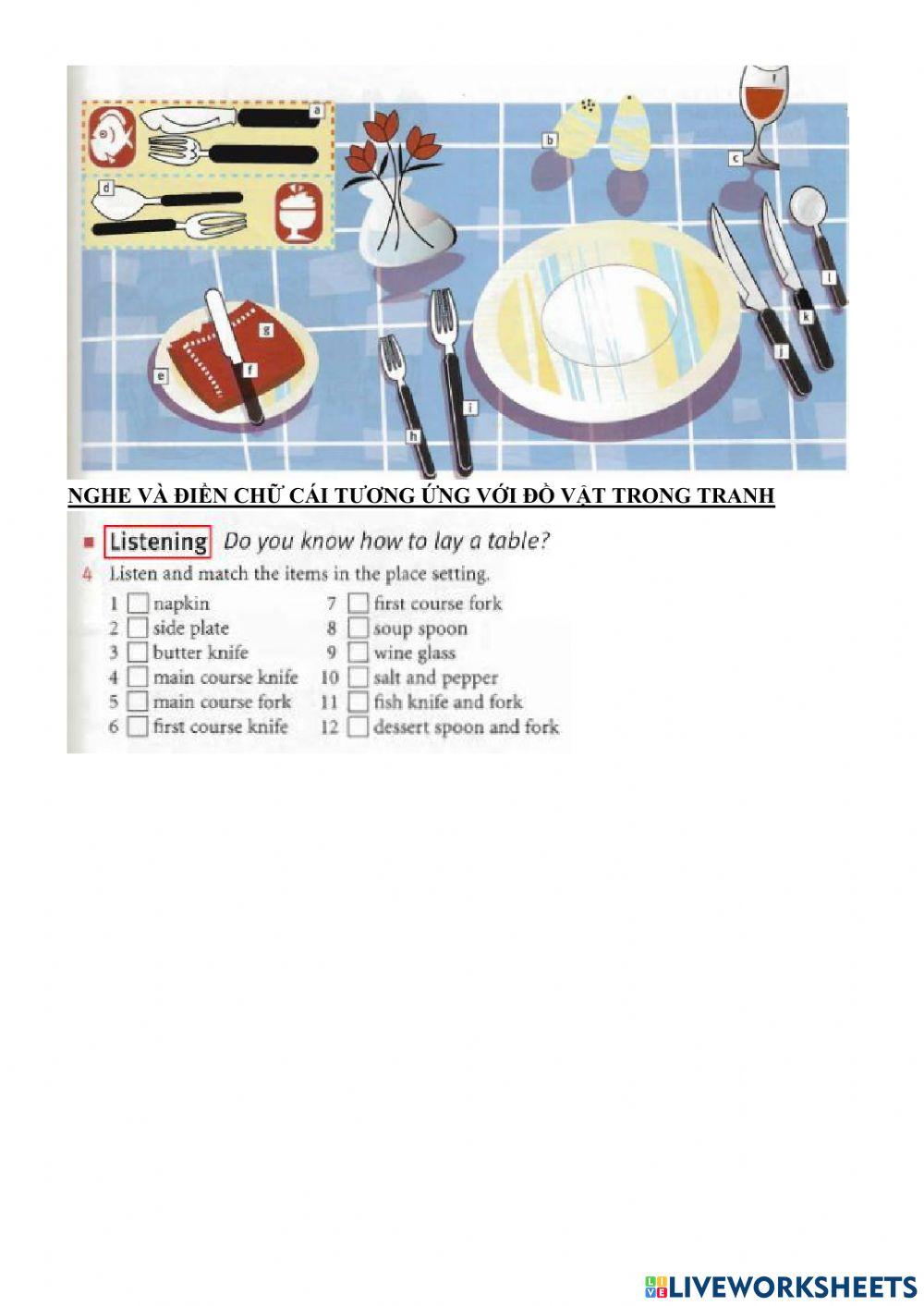 Lay table worksheet | Live Worksheets