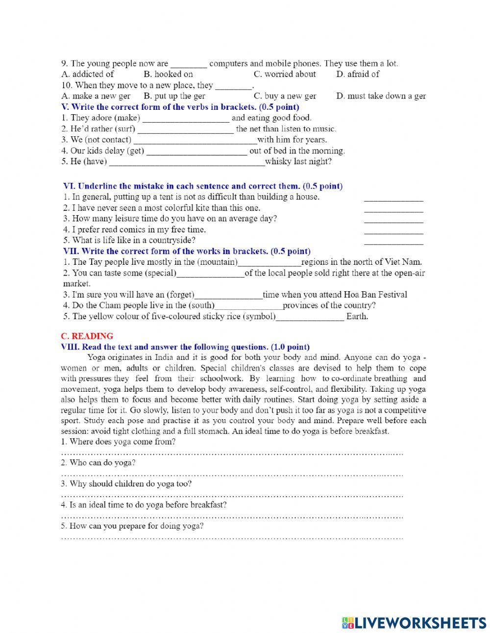 Midterm interactive worksheet for Grade 8 | Live Worksheets