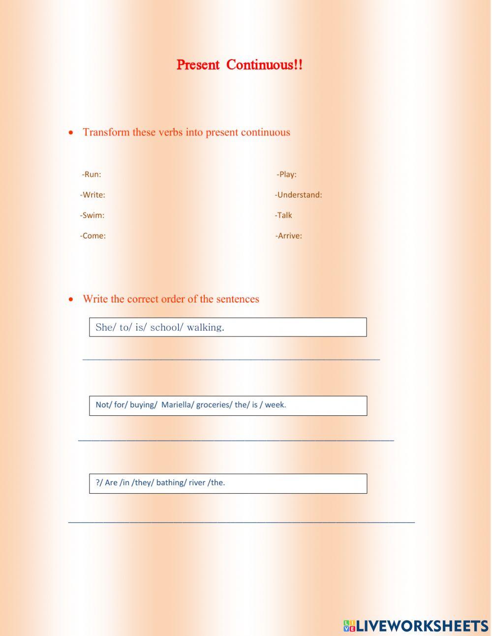 Present Continuous online exercise for elemental | Live Worksheets