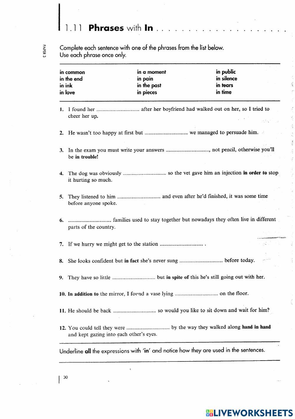 Common expressions with IN worksheet | Live Worksheets