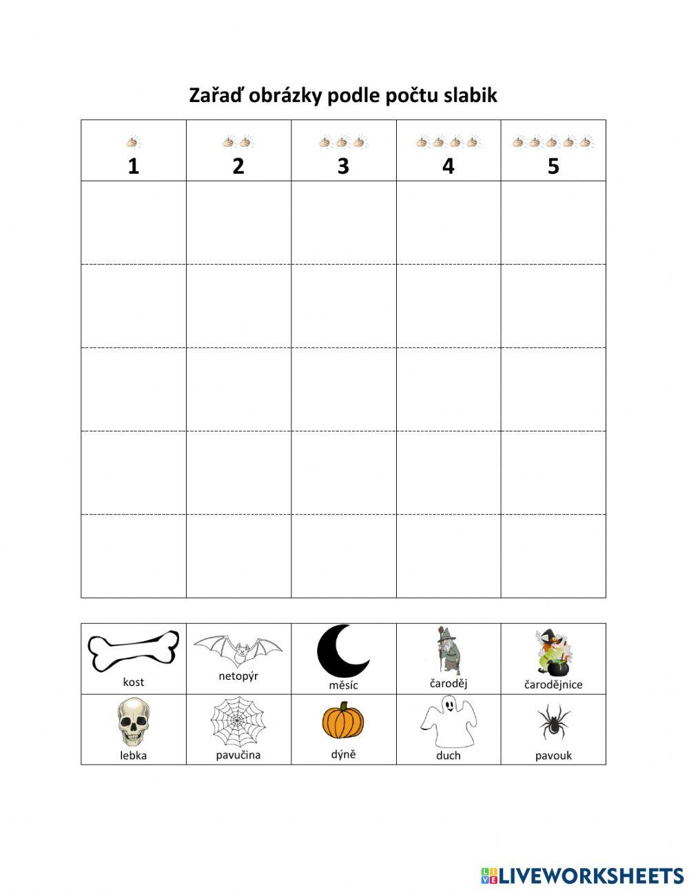 Halloween Czech Syllable Match worksheet | Live Worksheets