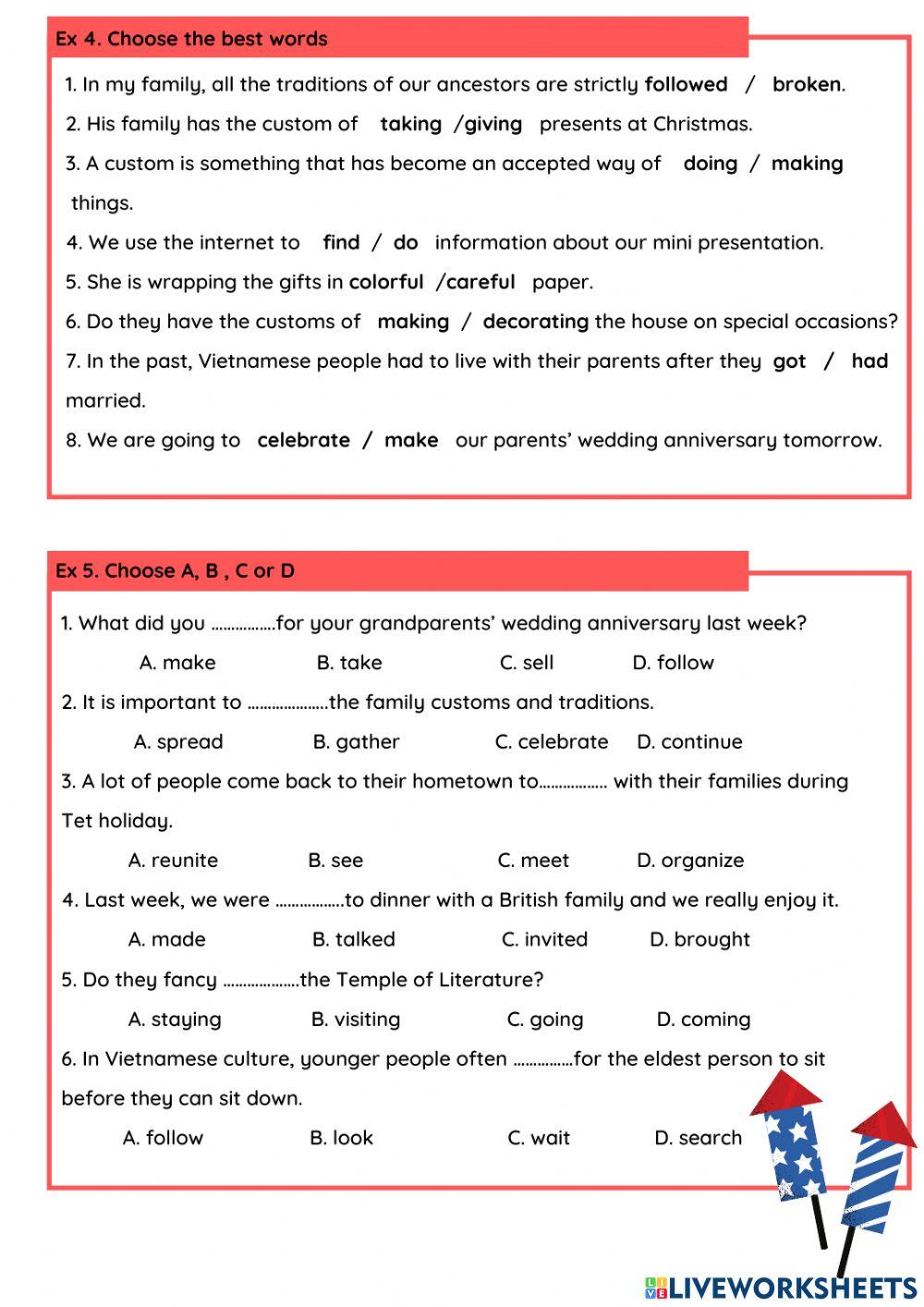 Worksheet 1-Unit 4 -Grade 8 worksheet | Live Worksheets