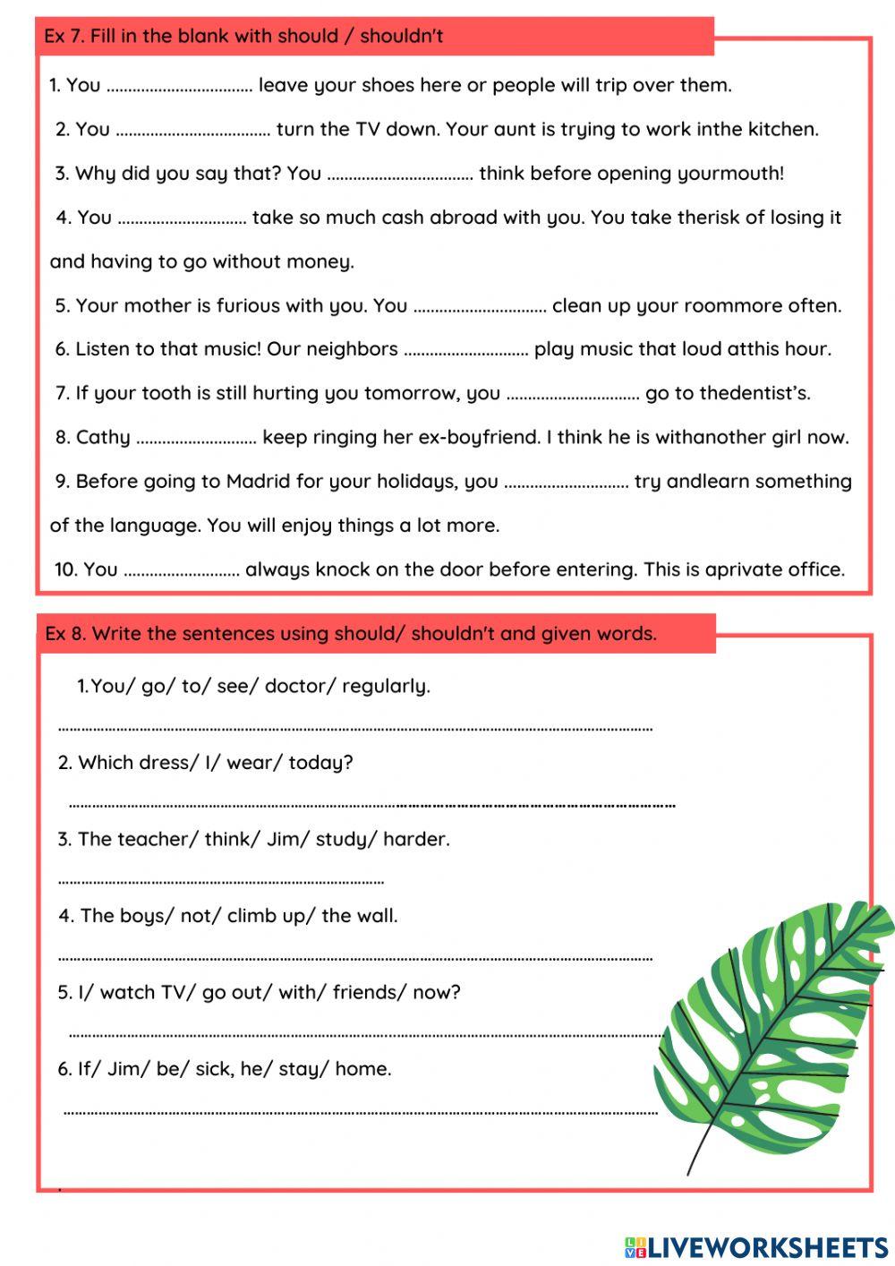 Worksheet 1-Unit 4 -Grade 8 worksheet | Live Worksheets