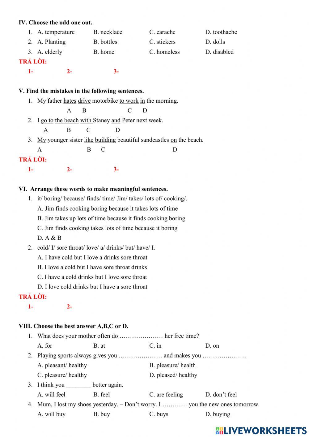 7a ôn tập worksheet | Live Worksheets