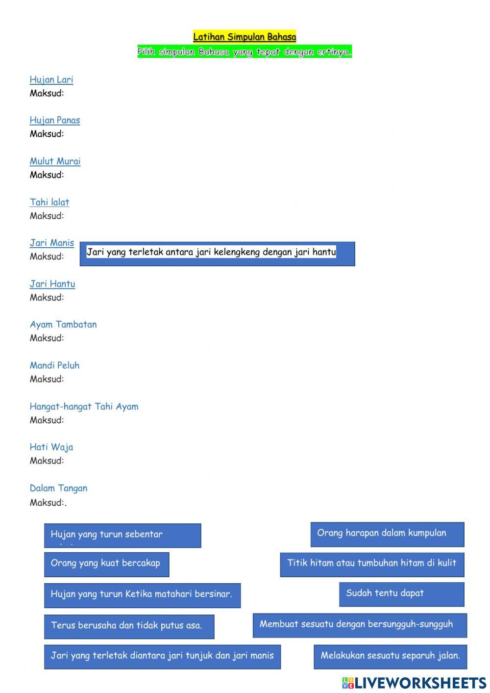 Simpulan Bahasa Tahun 3 Worksheet For Tahun 3 Live Worksheets