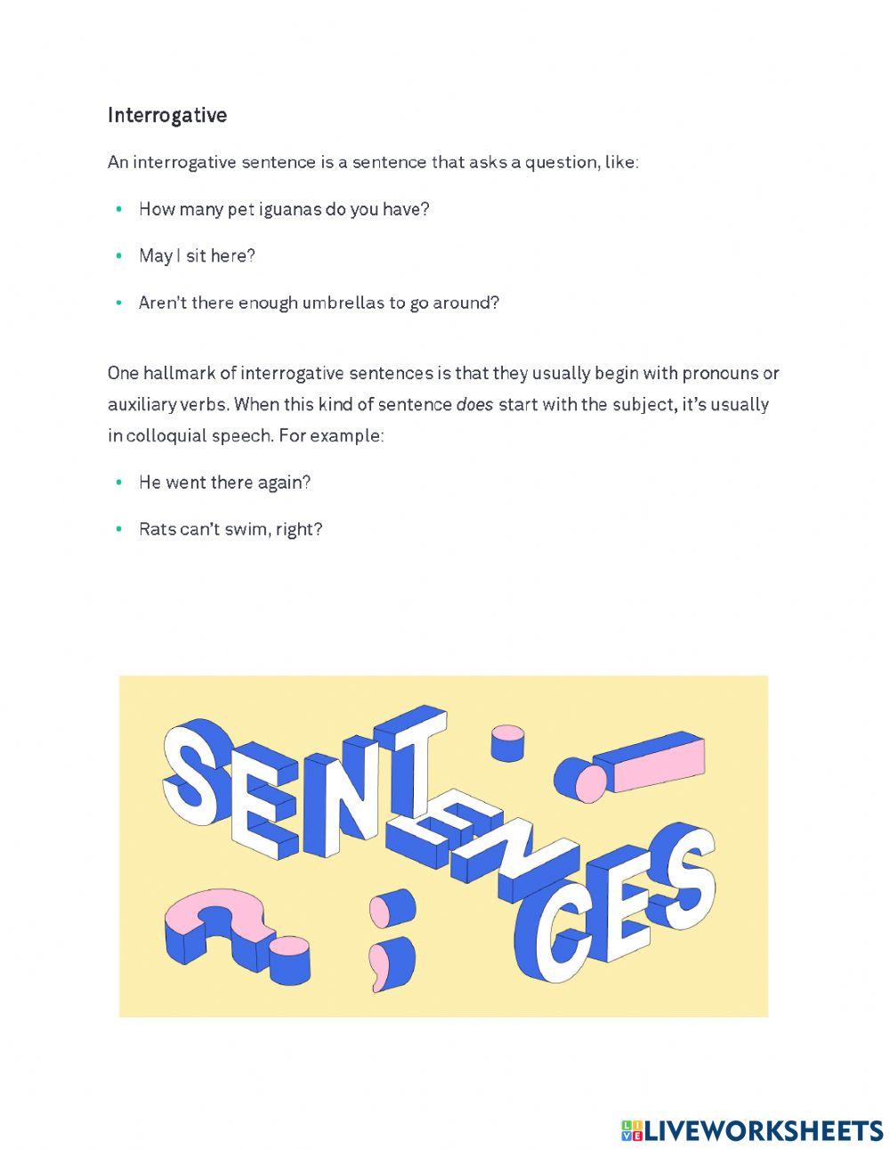 Grammar: Types of sentences worksheet | Live Worksheets