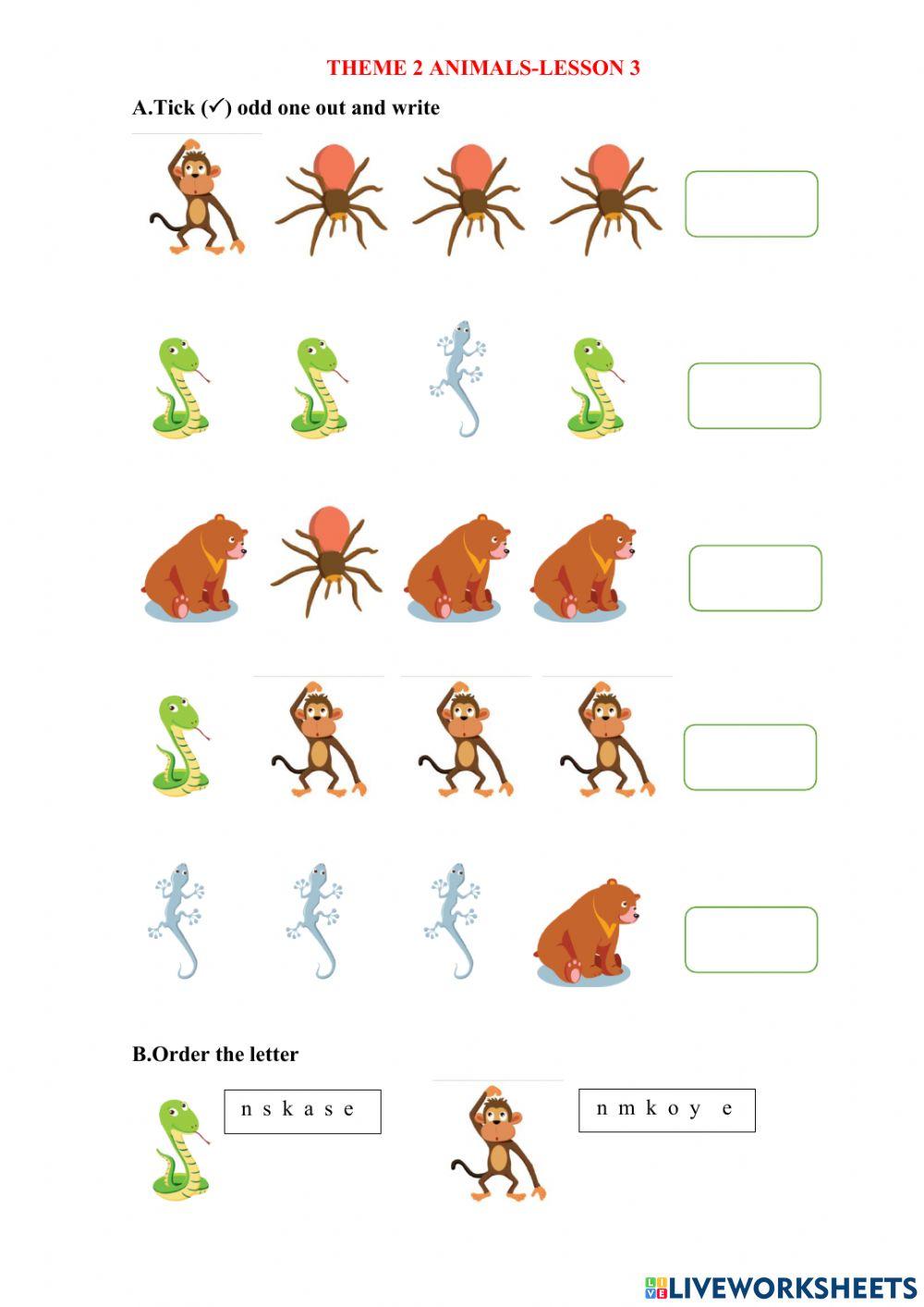 Theme 2 Animals Lesson 3 worksheet | Live Worksheets