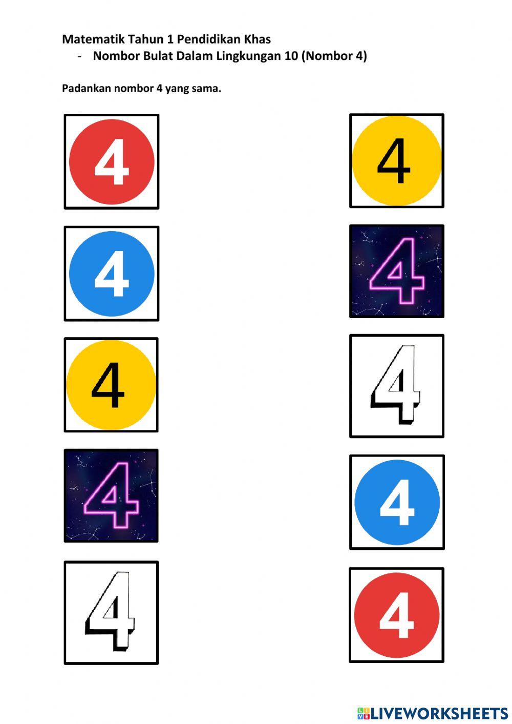 Mengenal Nombor 4 worksheet | Live Worksheets