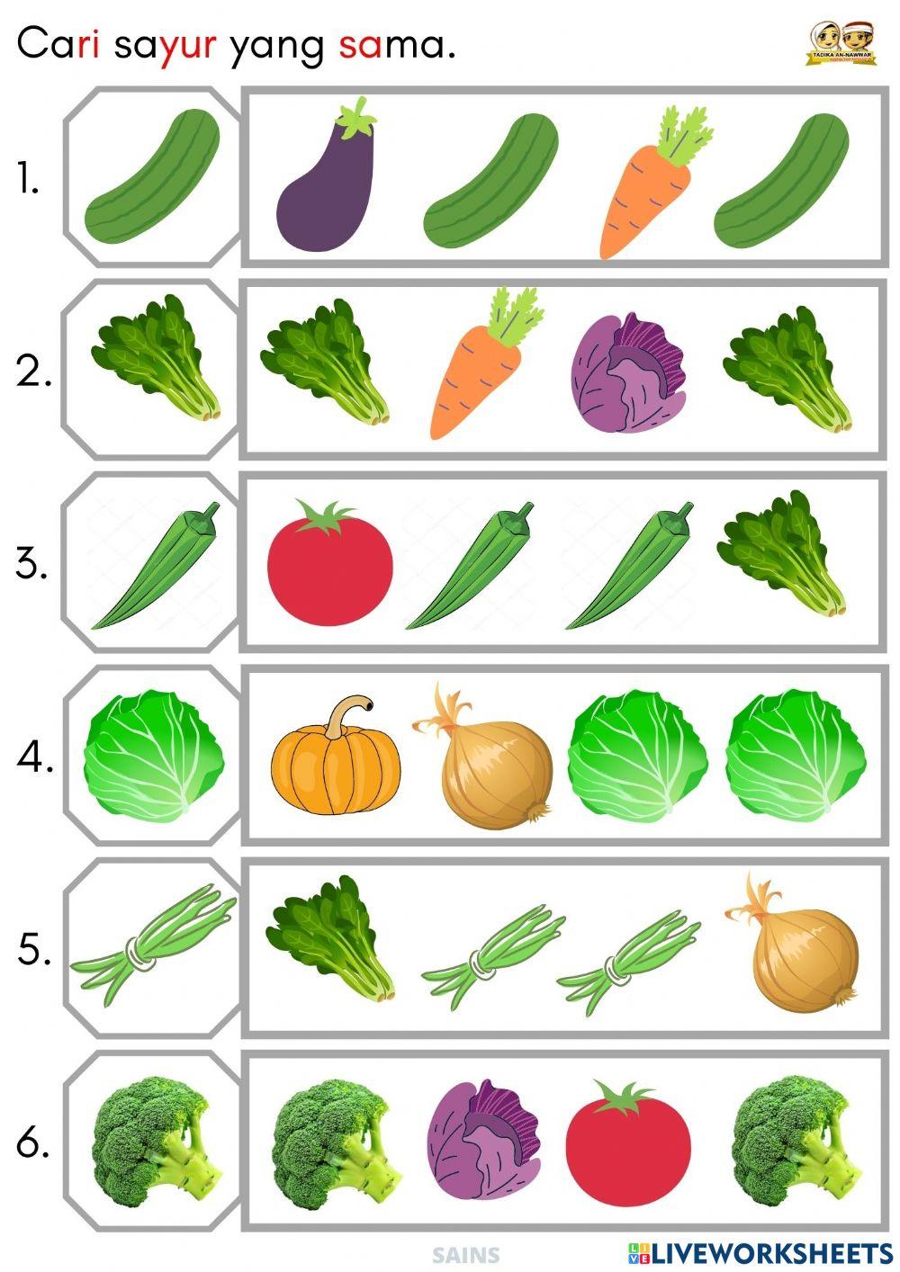 SAINS : Sayur-sayuran worksheet | Live Worksheets