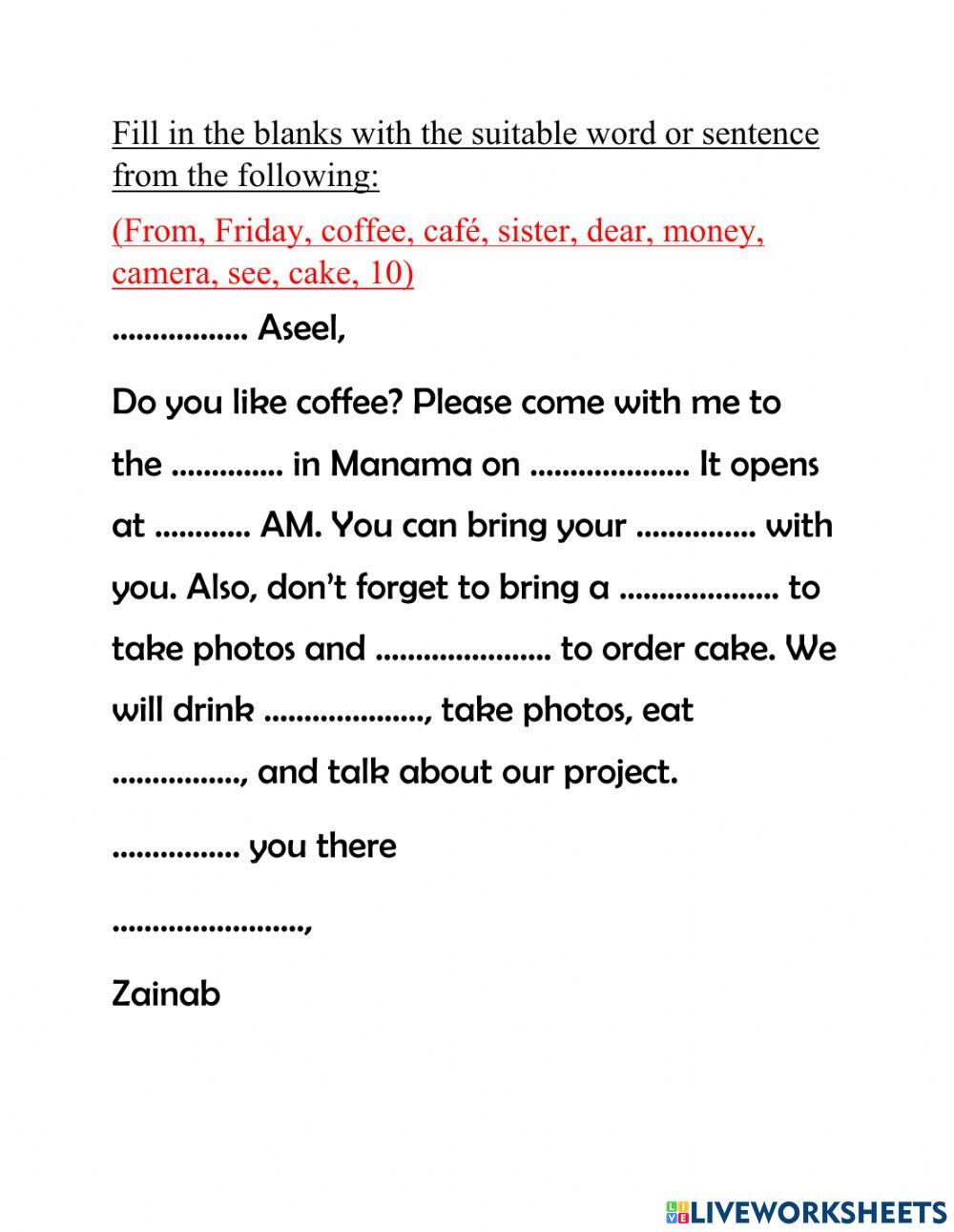 Invitation interactive exercise for 5 | Live Worksheets